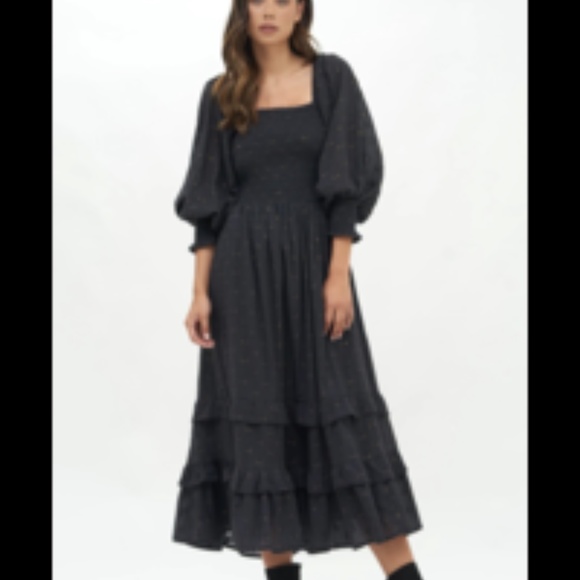 Oliphant | Dresses | Oliphant Smocked Top Ruffle Midi Dress | Poshmark